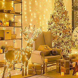 JMEXSUSS 33ft 100 LED Warm White String Lights Indoor, 8 Modes Bedroom Christmas Lights Indoor Clear Wire, Plug-in Christmas String Lights Outdoor Waterproof for Wedding Room Party Christmas