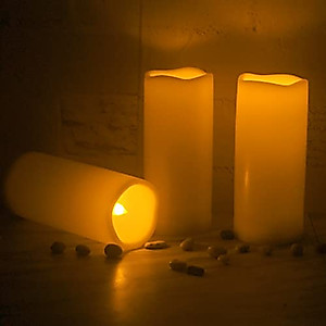 EZiKitchen 3 Pack Outdoor Battery Operated Candles with Timer Waterproof Led Flickering Candles Flameless Pillar Lights for Party/Lantern/Patio/Wedding/Garden,Cream White,3x7 Inch