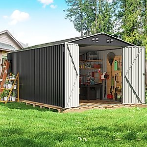 AirWire 8x12 FT Outdoor Storage Shed, Garden Shed with Updated Frame Structure and Lockable Doors, Metal Tool Sheds for Backyard Garden Patio Lawn, Grey