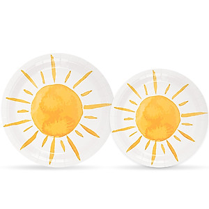 48 Pcs Boho Sun Party Plates First Trip Around The Sun Paper Plates Sunshine Baby Shower Disposable Tableware for Groovy Hippie Birthday Party Decor Supplies