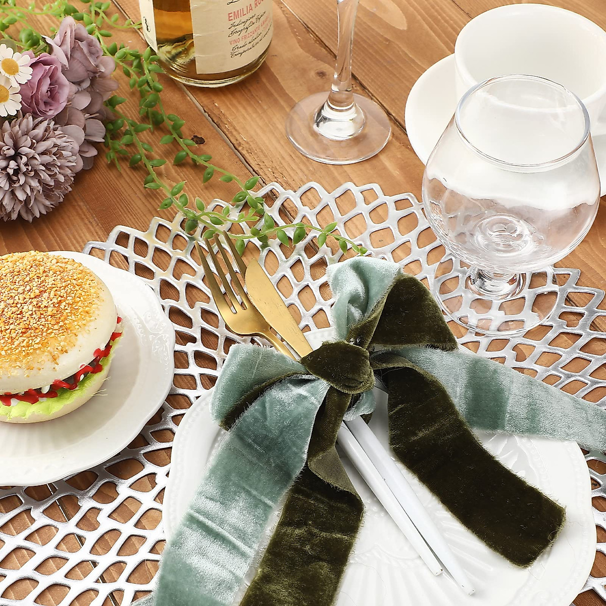 6 Rolls Velvet Ribbon 1.5 Inch Handmade Frayed Velvet Fall Wedding Ribbon Raw Edge for Wedding Bridal Bouquet Gift Wrapping Invitation Tie Fall Wreaths(Dark Color)