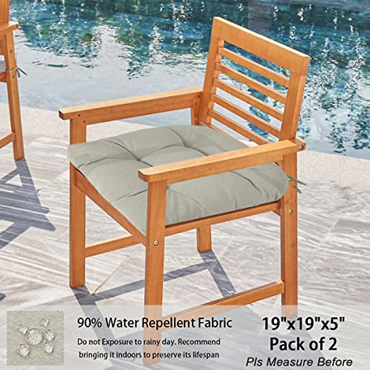 FUNHOME All Weather Patio Furniture Tufted Seat Cushion with Tie,19" x 19",Pack of 2,Waterproof Patio Chair Pads for Garden Patio Outdoor Decor-Light Brown