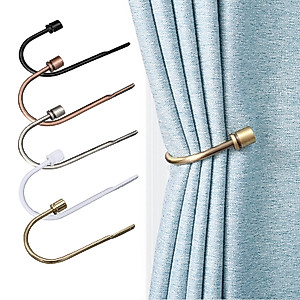 Lovskoo Curtain Ties Wall Hooks, 2-Pack Gold Alloy Polished Multi-Purpose Curtain Holdbacks