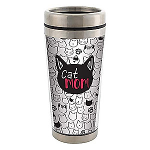Elanze Designs Cat Mom Stainless Steel 16 oz Travel Mug with Lid