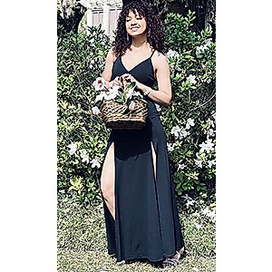 TOB Women's Sexy Sleeveless Spaghetti Strap Backless Split Cocktail Long Dress Black