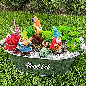 Mood Lab Miniature Garden Gnomes - Working Gnomes Kit of 3 pcs - Figurines & Accessories Set - Outdoor or House Decor