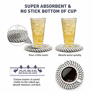 MeltsetM Coasters for Drinks Absorbent Woven Coaster Set with Holder Farmhouse Cute Cloth Fabric Cup Coasters for Coffee Table Office Desk, Handmade Boho Decor Tabletop Protection, 8 Pack