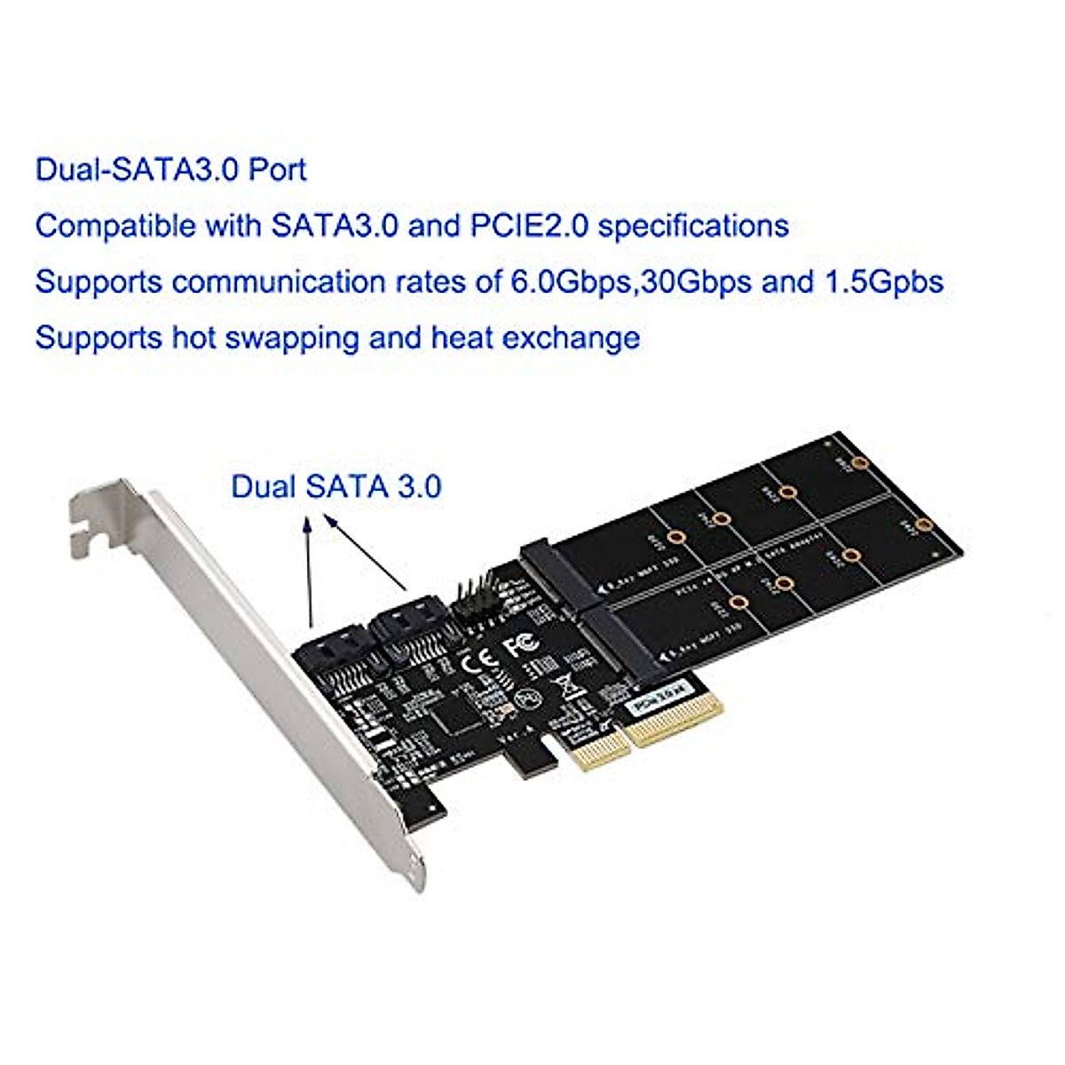 4in1 Dual M.2 NGFF (B Key) SSD+ Dual SATAIII 6G SSD/HDD to PCI Express 4X Converter Adapter with Low Profile Bracket for Desktop PC