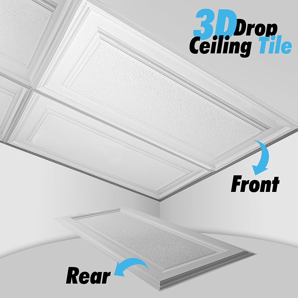 Art3d Drop Ceiling Tiles 24x48 inch White (12-Pack, 96 Sq.ft), 3D Wainscoting Panels Glue Up 2x4 FT