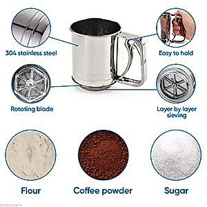 5 Cup Flour Sifter Stainless Steel Sifter Fine Mesh Flour Sifter Sieve - Powder Sugar Sifter for Baking Small - Powdered Sugar Sifter for Baking Sifter Strainer Large Flour Sifter for Baking Fine Mesh