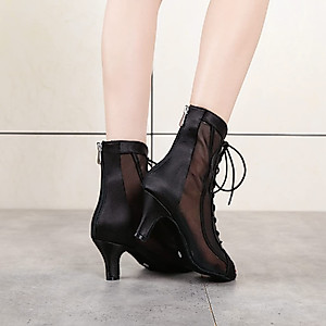 Women Ballroom Dance Boots Latin Salsa Dress Performance Practice Footwear 2.5inch Heels YT20(7.5, Black)