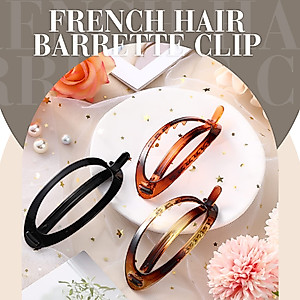 Yilloog 3 Pieces French Hair Barrette Clip French Clips Flexible Ponytail Holder Plain Strong Grip Closure Barrettes Styling No Metal Hair Accessories for Women Girls, 3 Colors (Oval Shape)