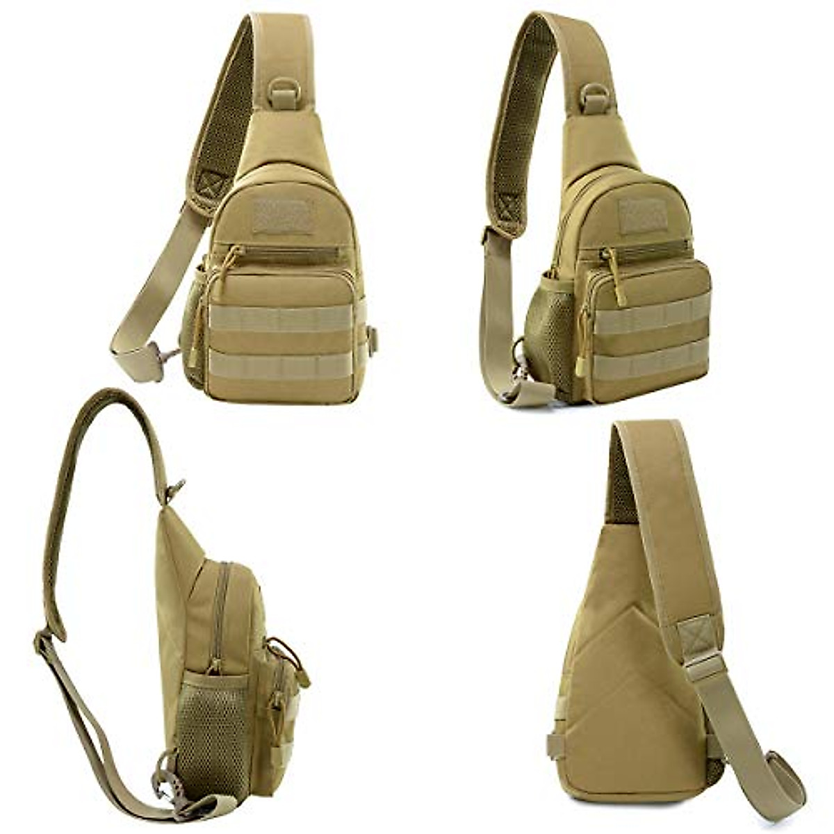 BraveHawk OUTDOORS Sling Chest Bag, 900D Nylon Tactical MOLLE Compact Crossbody Hiking Cycling Pack (Khaki)