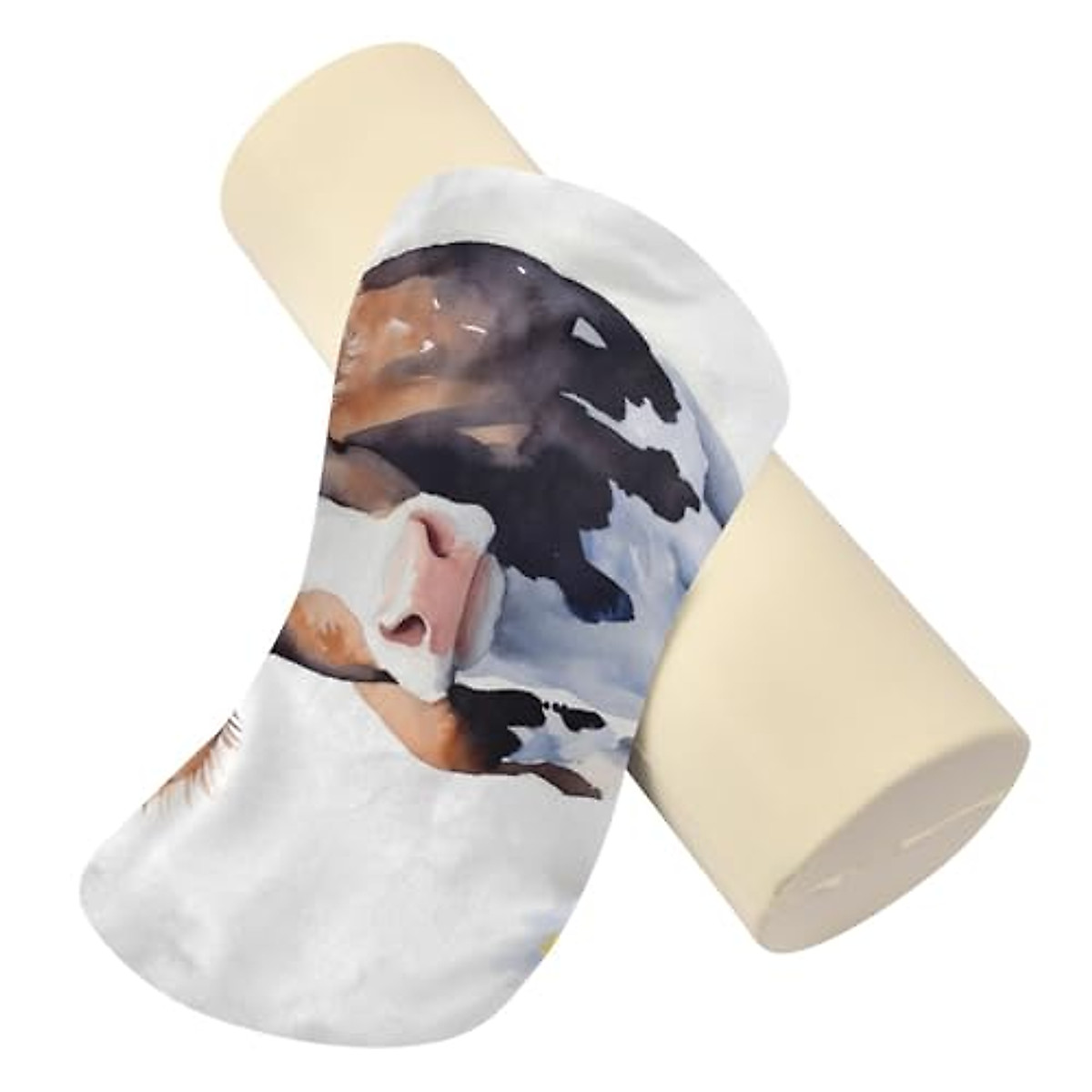 xigua Cow Flower Neck Roll Pillow for Neck Relief with Removable Washable Cover - Memory Foam Round Cylinder Bolster, Ergonomically Designed for Head, Neck, Back, and Legs