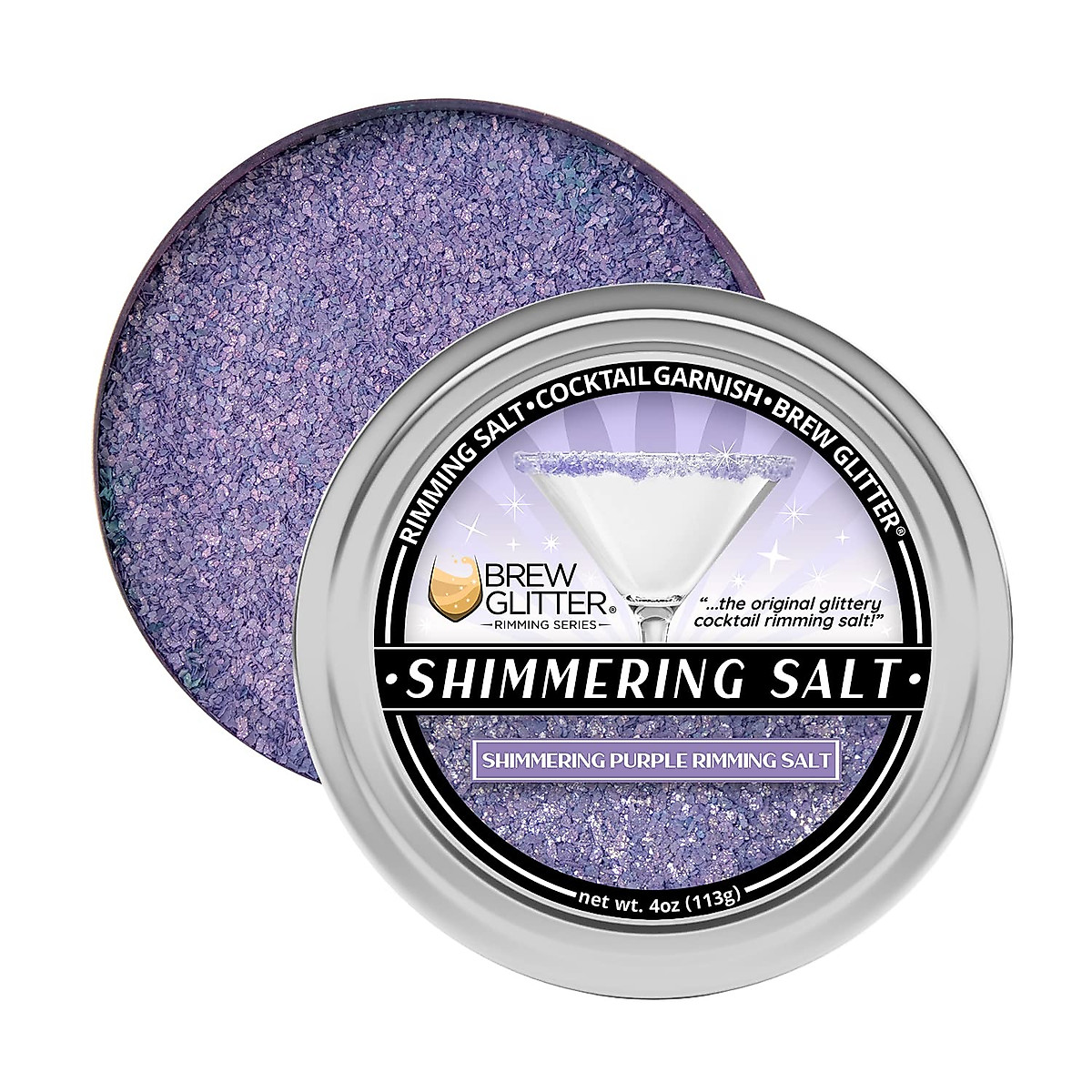 BREW GLITTER Shimmering Purple Cocktail Rimming Salt, Drink Rimmer for Beverages, Cocktails, Margaritas, Drinks, Kosher Certified, Vegan (4 oz, Shimmering Purple)