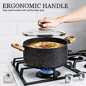 MICHELANGELO Stock Pot with Lid, 5 Quart Cooking Pot Nonstick, Granite Soup Pot with Lid, Induction Pot with Stay-cool Handle, 5 Qt Stockpot Non Stick Pot Black