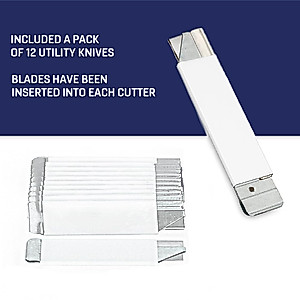 CANOPUS Box Cutters Retractable, Handy Cardboard Opener, Tap Open-Close, Utility Knife Set for Boxes, Packages and Papers, Works Also as Scraper, Full Metal Body, Box of 12, Made in USA