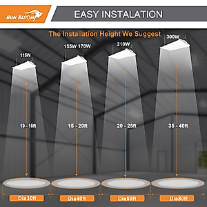 Run Bison 2FT LED Linear High Bay Fixture, 155W LED Shop Light, 20,925lm 135LM/W, 120-277V, 5000K Daylight Linear Hanging Light, UL&DLC Listed - 1PK