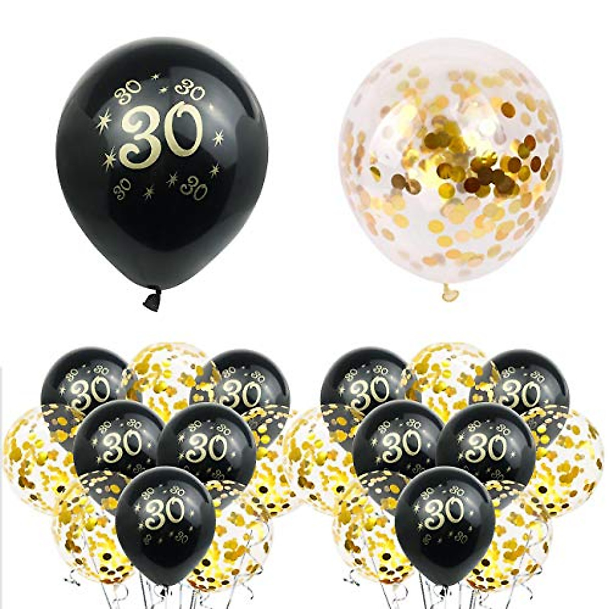 30th Birthday Decorations for Him, 30 Years Birthday Decorations with 40 Inch Gold Number Balloons, Banner, 30 Sign Latex Balloon, Fringe Curtains and Cups Foil Balloons