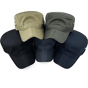 REDSHARKS womens Hidden Pocket Cadet Army Quick Dry Military Style Flat Top Baseball Dad Sun Cap, Grey, X-Large