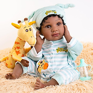 Aori Reborn Baby Dolls Black Americans Lifelike Reborn Baby Boy Look and Feel Real 22 Inch Biracial Newborn Doll with Giraffe Gift Set
