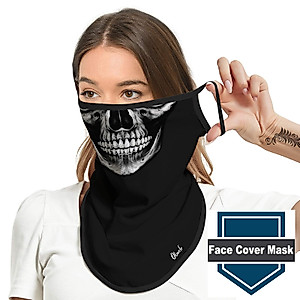 Obacle Bandana Face Mask with Ear Loops Neck Gaiter Face Mask Scarf Face Cover for Men Women (Skull Neat Teeth Black Face)