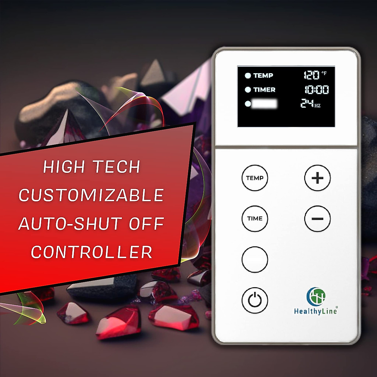 HealthyLine TAO Far Infrared Heating Pad - Natural Crystal Gemstones Mat for Back Pain - Electric Auto Shut Off - Rejuvenating Negative Ions Therapy - 60" x 24"