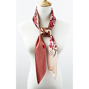 vabovin 35" Women's Kerchief Neckerchief Satin Square Silk Feeling Scarf for Hair Wrapping at Night (Pink Flowers)