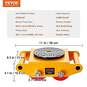 BestEquip Machinery Mover 13200LB Capacity Machinery Skate 4 Wheels Dolly Skate Roller with 360 Degree Rotation Cap (13200LB Capacity)