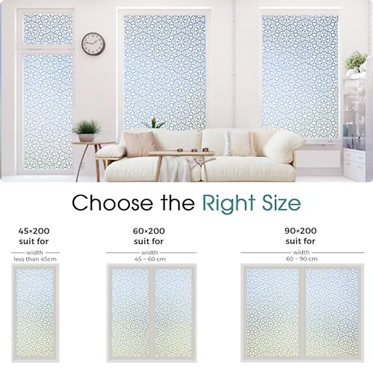 Coavas Window Privacy Film Static Cling, Non-Adhesive Removable Privacy Window Film, Frosted Glass UV Blocking Window Tint for Home, Office, Bathroom (White Lace 23.6 x 78.7 in)