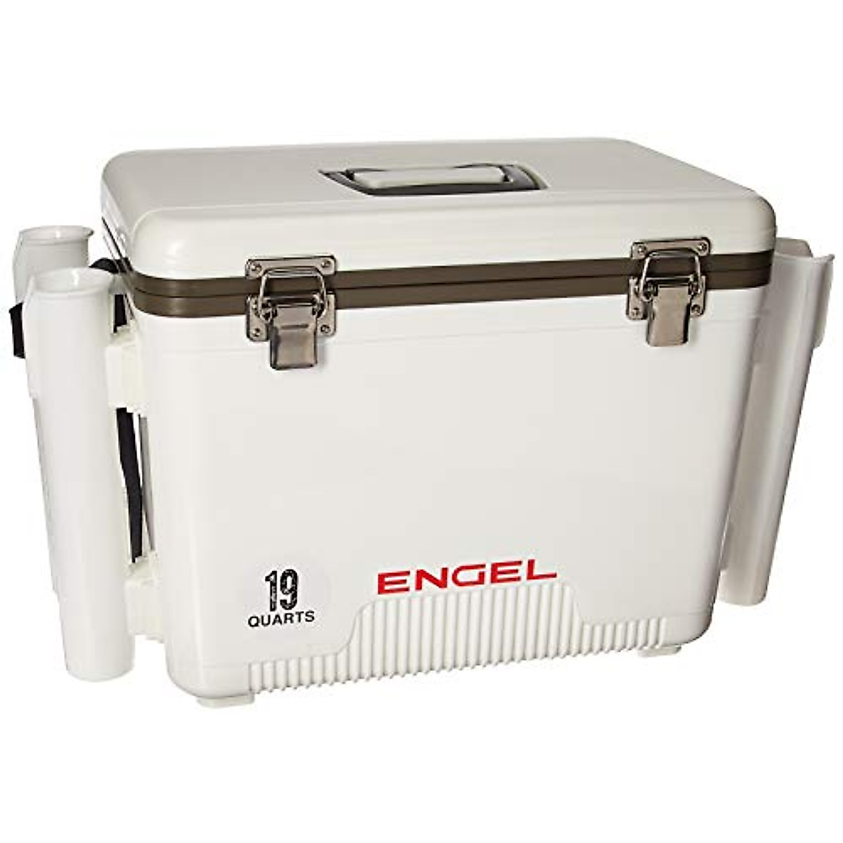 Engel UC19 19qt Leak-Proof, Air Tight, Fishing Drybox Cooler with Built-in Fishing Rod Holders, Also Makes The Perfect Small Hard Shell Lunchbox for Men and Women in White