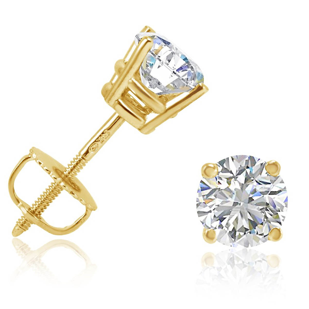 AGS Certified 1cttw Fine Diamond Stud Earrings in 14K Yellow Gold with Screw Backs (F-G Color, I1-I2 Clarity)