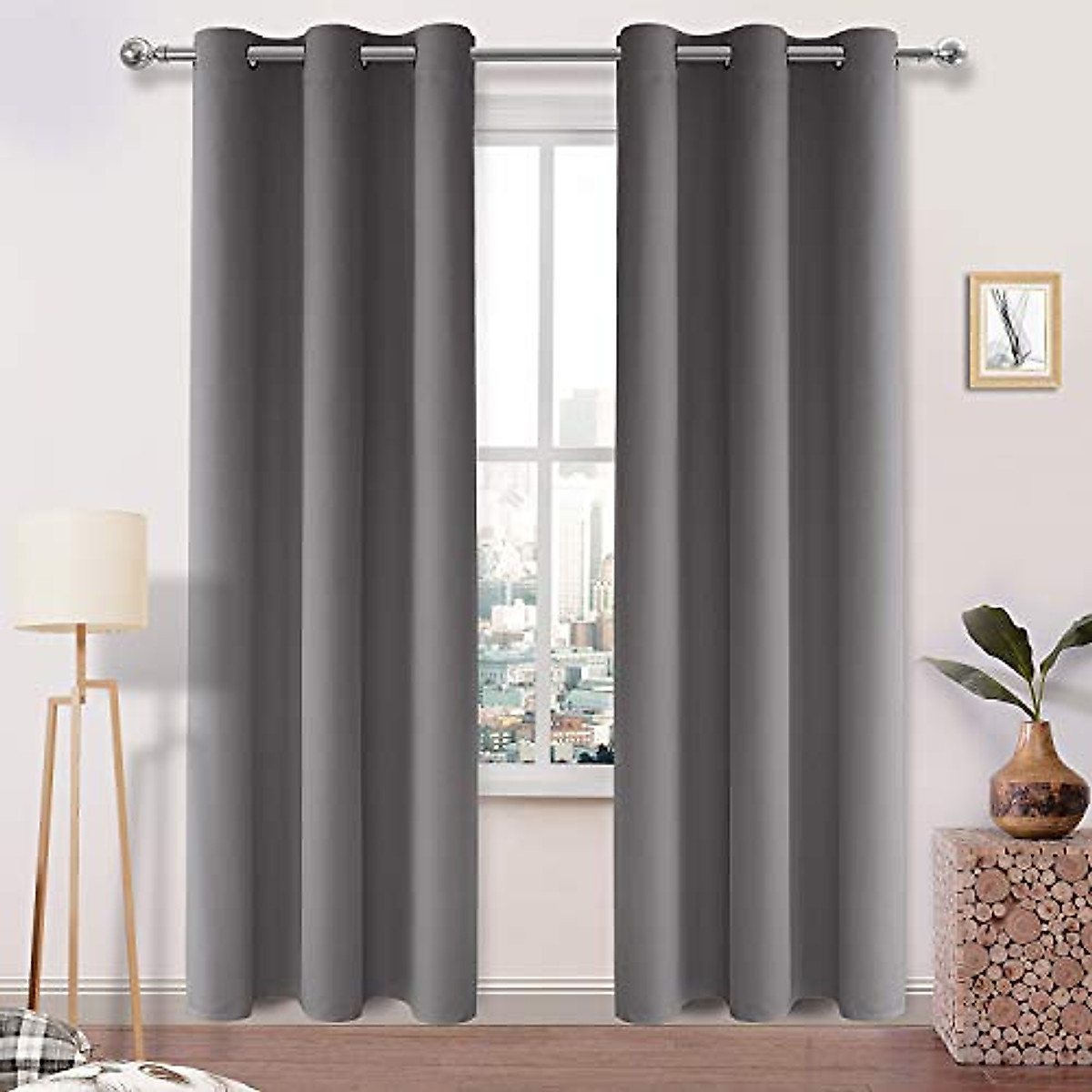 DWCN Light Grey Blackout Curtains - Room Darkening Thermal Insulated Living Room and Bedroom Curtains 38 x 84 inch Length, Set of 2 Window Curtain Panels