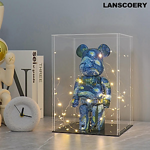 LANSCOERY Acrylic Display Case, Assemble Showcase Display Box for Collectibles, with Dustproof & Seamless Display Design, 6x6x10inch Black Base