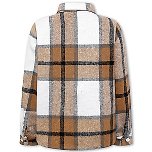 SANGTREE Mens Plaid Flannel Shirt Jacket Long Sleeve Button Down Shacket, Khaki Plaid, Small