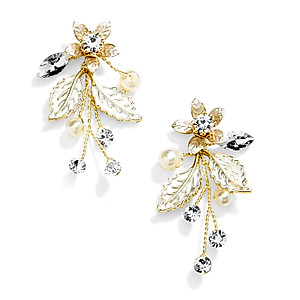 Mariell Light Silvery-Gold Bridal and Wedding Dangle Earrings, Organic Floral Motif, Perfect Flower Earring for Brides, Prom, Homecoming, Bridesmaids