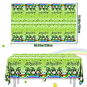 HAKOTI 3 Pieces St. Patrick's Day Tablecloth - Lucky Clover Gnome Tablecloth Irish Holiday Party Supplies Disposable Plastic Rectangular Waterproof Table Cover for St. Patrick's Theme Party