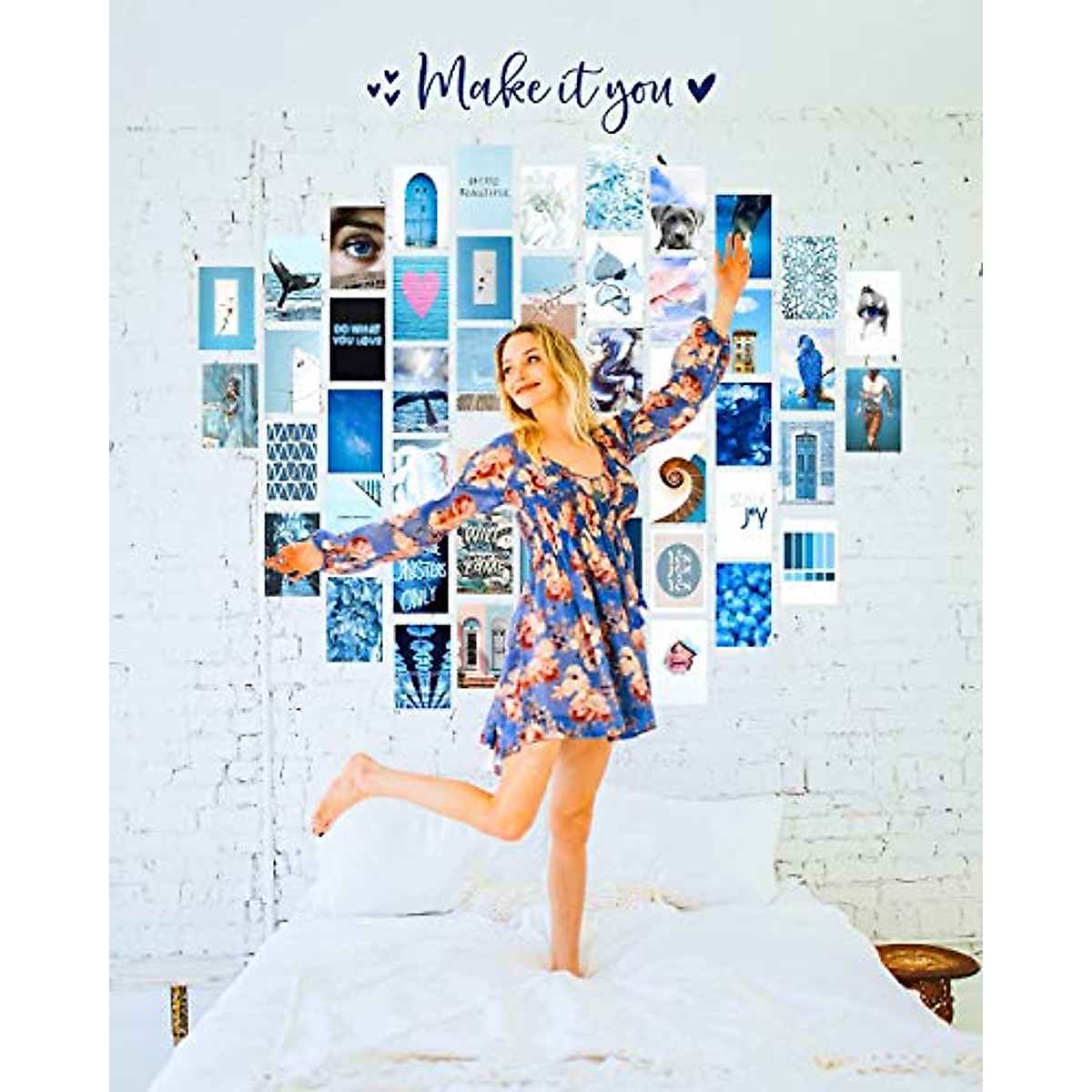 Blue Wall Collage Kit Aesthetic Pictures, Blue Aesthetic Pictures, Collage Print Kit, Bedroom Decor for Teen Girls, VSCO Girls Bedroom - Set of 50 Pcs Photo Prints 4x6 (Dark Blue)