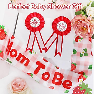 Lopeastar Strawberry Baby Shower Decorations Mom to Be Sash Dad to Be Corsage Set, Berry Sweet Mommy to Be Sash Baby Shower Sash Set Party Decorations