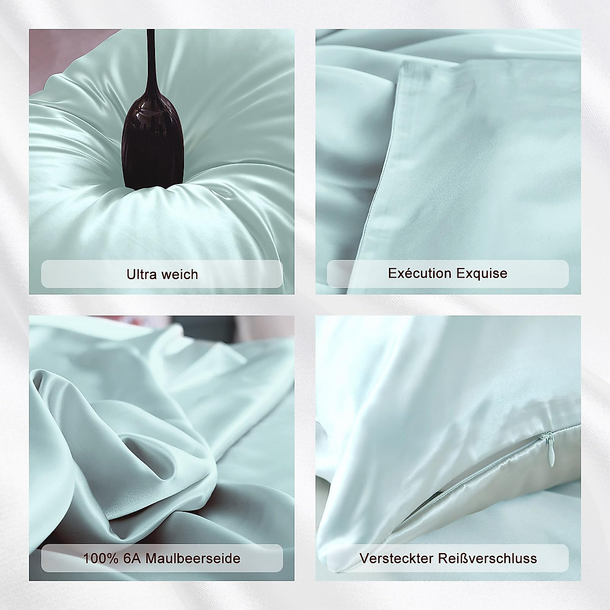 THXSILK 100% Silk Pillowcase for Hair and Skin Luxury 25 Momme Mulberry Silk, Pillow Cases with Hidden Zipper (Standard, Light Blue)