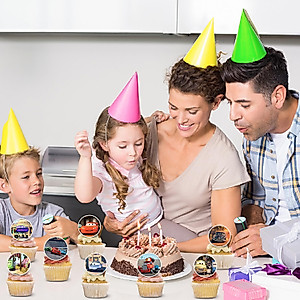 24pcs Cars Cake Toppers Cupcake Ring Decor for Kids Cars Theme Birthday Party Supplies Baking Decorations Party Favors