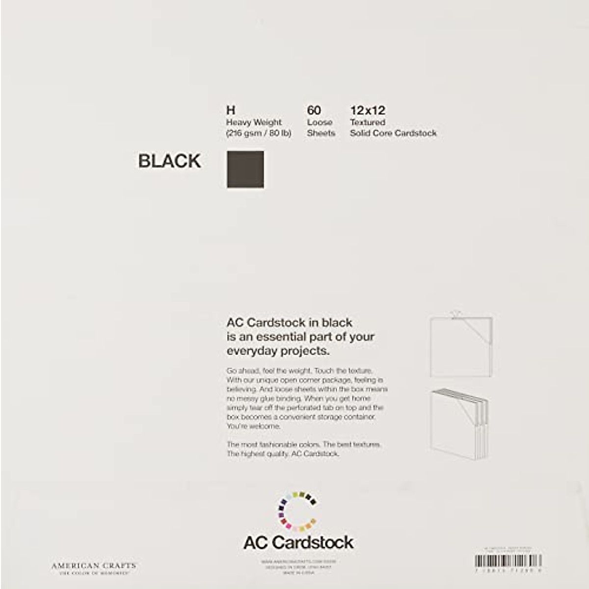 12 x 12-inch Black AC Cardstock Pack by American Crafts | Includes 60 sheets of heavy weight, textured black cardstock