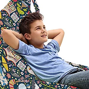 Lunarable Tokyo Lounger Chair Bag, Traditional Japaneses Pattern with Koi Carp Fish Sakura Bonsai Geisha, High Capacity Storage with Handle Container, Lounger Size, Multicolor