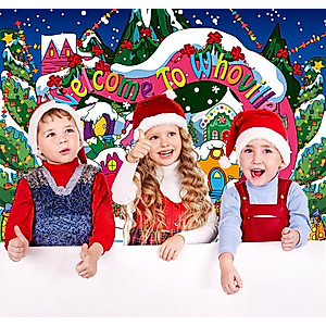 Welcome to Whoville Backdrop 8x6FT Winter Christmas Village Photography Background for Kids First Birthday Baby Shower Happy New Year Xmas Holiday Party Decoration Supplies Photo Props