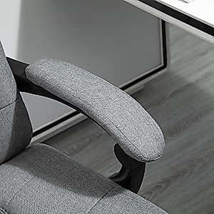 Vinsetto Executive Linen-Feel Fabric Office Chair High Back Swivel Task Chair with Adjustable Height Upholstered Retractable Footrest, Headrest and Padded Armrest, Light Grey