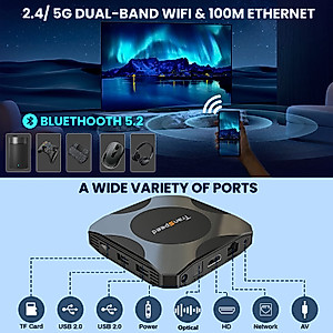2022 Android TV Box 11.0 4GB 32GB with S905W2 Chip Support 4K HDR 3D 2.4G/5G Dual WiFi LAN 100M AV1 TV Box USB 2.0 BT5.2 HD2.1 with Mini Keyboard