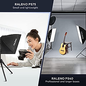 RALENO Softbox Lighting Kit, 16'' x 16'' Photography Studio Equipment with 50W / 5500K / 90 CRI LED Bulb, Continuous Lighting System for Video Recording and Photography Shooting