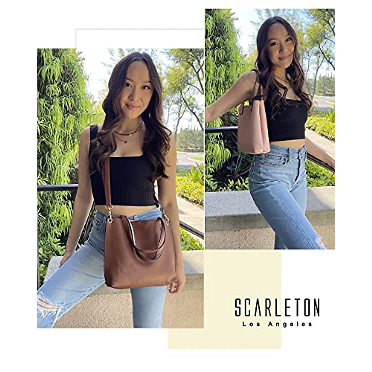 Scarleton Leather Tote Bag for Women, Womens Purses and Handbags, Reversible Tote Bags for Women, Purses for Women, H184220190405 - Brown/Pink