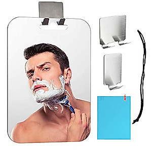 Funerom 7.1x9.9 inch Fogless Bathroom Shaving Mirror Includes 2 Adhesive Hooks 1 Anti-Fog Film Anit-Fog Shower Mirror Frameless Portable Square