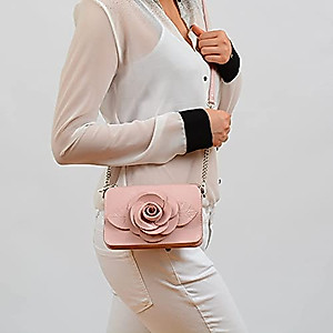 Mellow World Rosali 3D Floral Cell Phone Small Cross Body Shoulder Bag Vegan Patent Leather Women Purse Touch Screen Removable Strap, Mistyrose